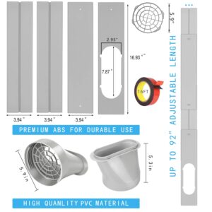 Portable AC Window Vent Kit, Adjustable Vertical/Horizontal Sliding Window Kit Plate for AC Unit, AC Window Vent Kit, AC Window Seal With 5.9 Inch Diameter, 59 Inch Length Exhaust Hose