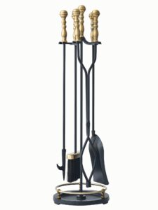 lichamp fireplace tools set, 5-pieces indoor outdoor sturdy fire place poker sets with retro gold handle, fts45gd