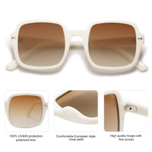 SOJOS Retro Square Polarized Sunglasses for Women Men Classic Trendy Sunnies SJ2226, White/Brown