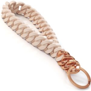 qted silicone wristlet keychain bracelet - key wristlet lanyard for women & men - patented design - beige/r.gold