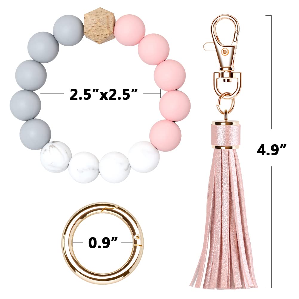 UpUDo Keychain Bracelet Wristlet, Silicone Beaded Key Ring Bracelet, Elastic Keyring Bangle for Womens