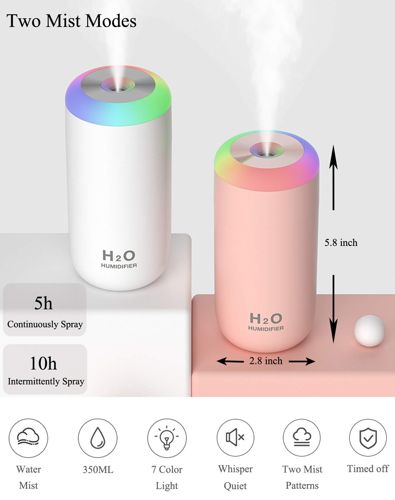 O-Mei Stars 350ml Small Humidifier, Tabletop humidifier, Humidifiers for bedroom, Baby Humidifier, Cool Mist Humidifier Baby, LED Humidifiers with Night Light, USB Humidifier (White)