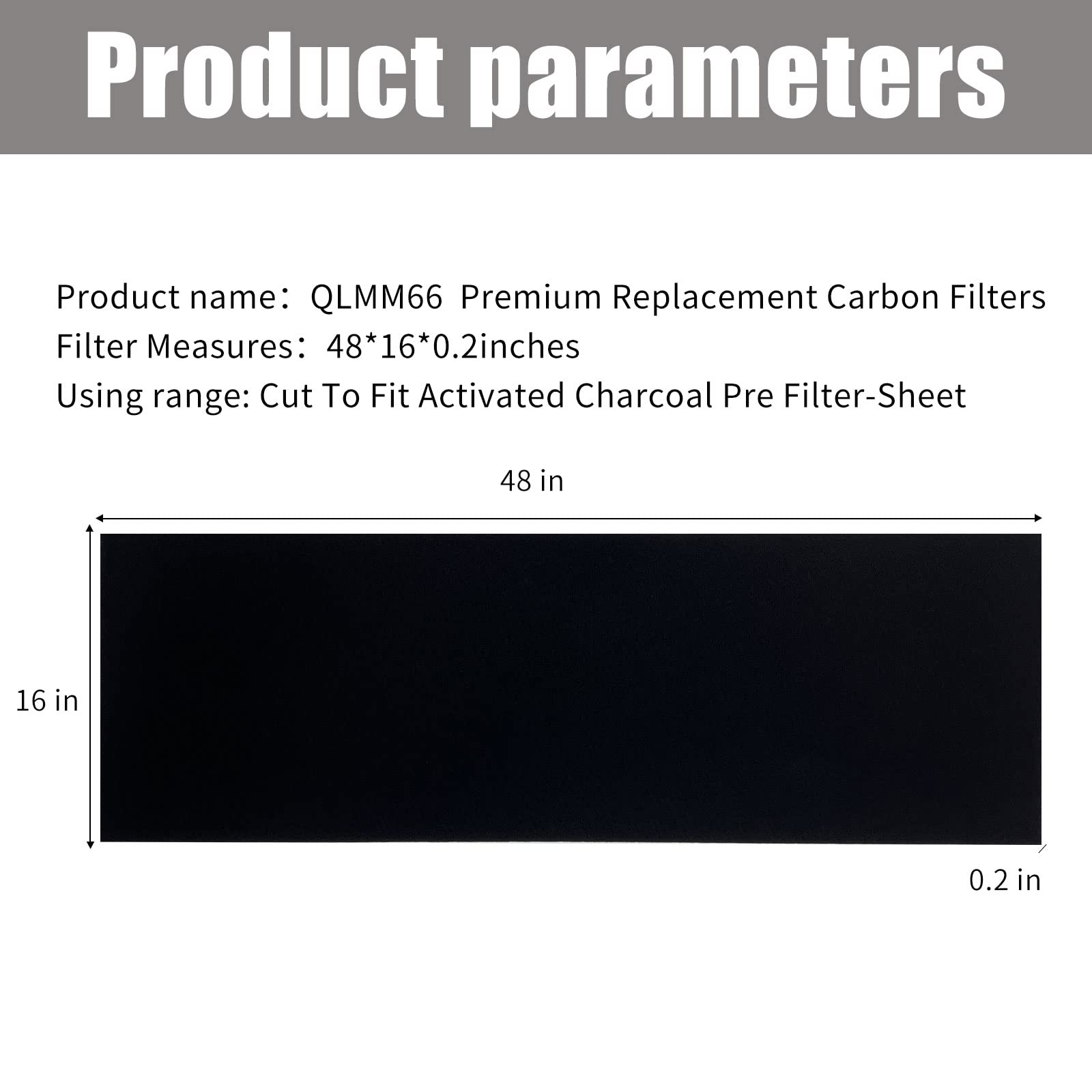 QLMM66 Carbon Fabric Filter 16" x 48" x 0.2" (1 Pack) Replacement Activated Charcoal Hepa AC Vent Filter Carbon Air Pre Filter Fabric Sheet Carbon Pad