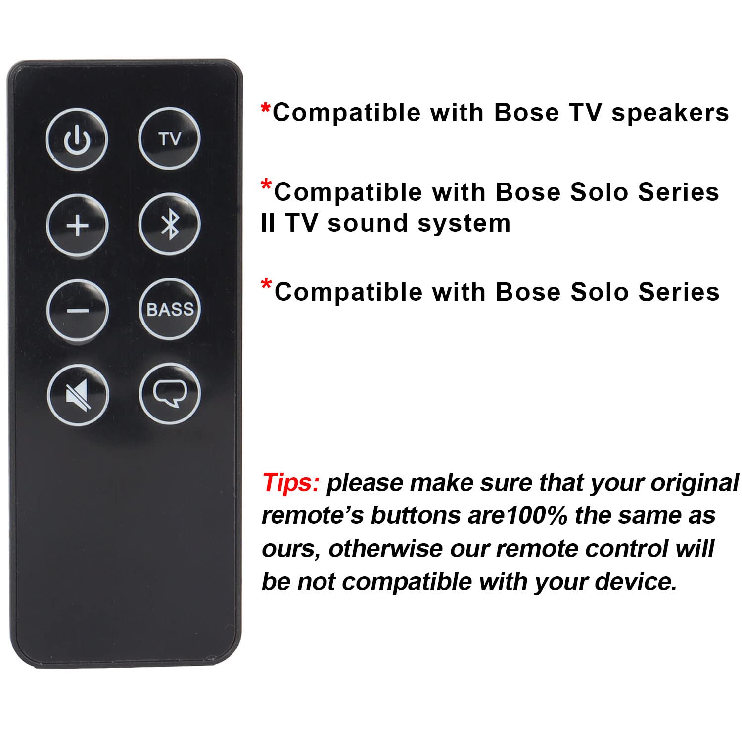 2 pcs Replacement Remote Control Compatible with Bose TV Speaker & Solo Soundbar Series II, Compatible with Bose Solo 5 10 15 Series II TV Sound System 431974 410376 418775 845194 (NO Battery)