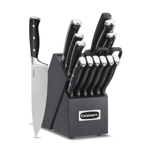 cuisinart 15-piece knife set with block, high carbon stainless steel, forged triple rivet, black/black c77btr-15pbk