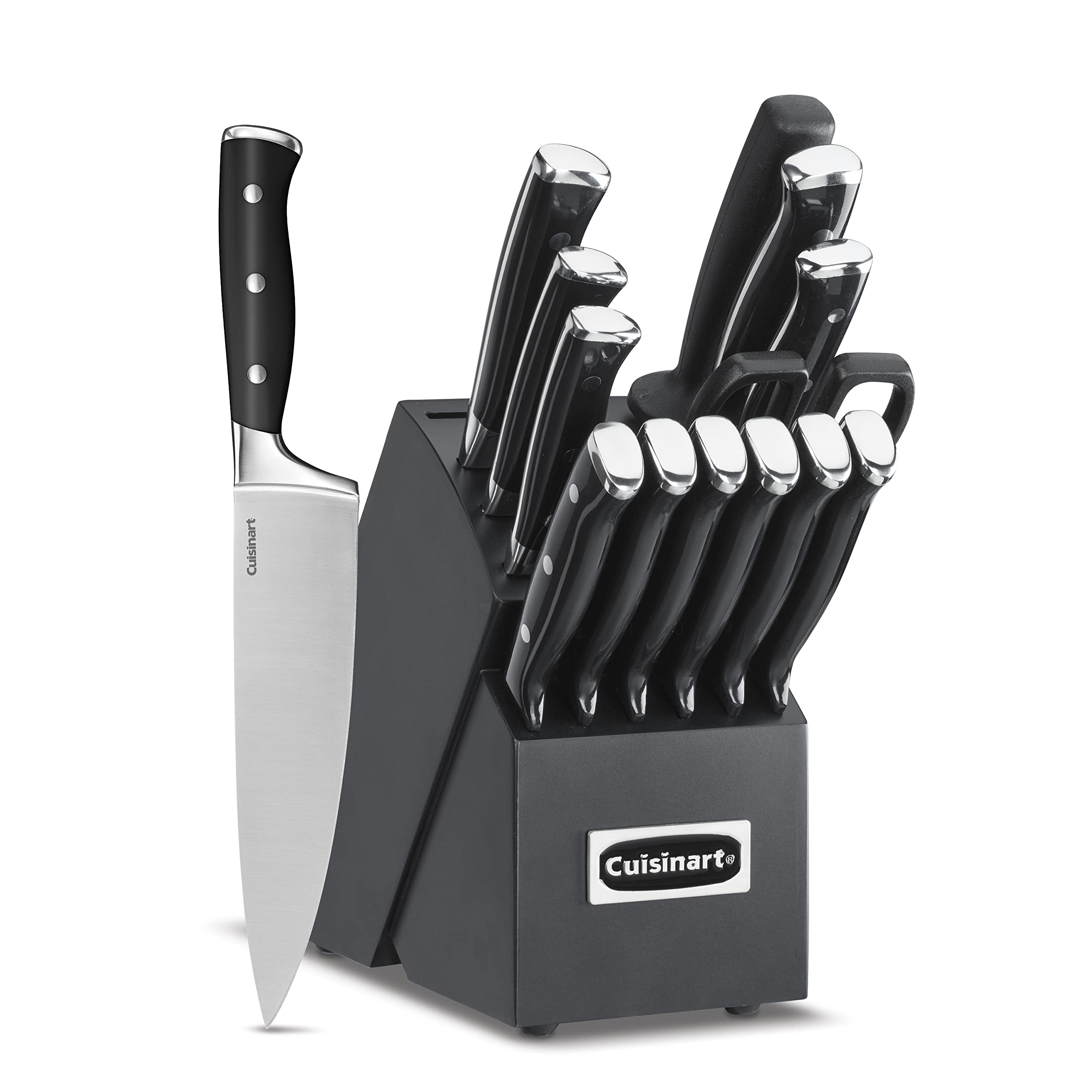 Cuisinart 15-Piece Knife Set with Block, High Carbon Stainless Steel, Forged Triple Rivet, Black/Black C77BTR-15PBK