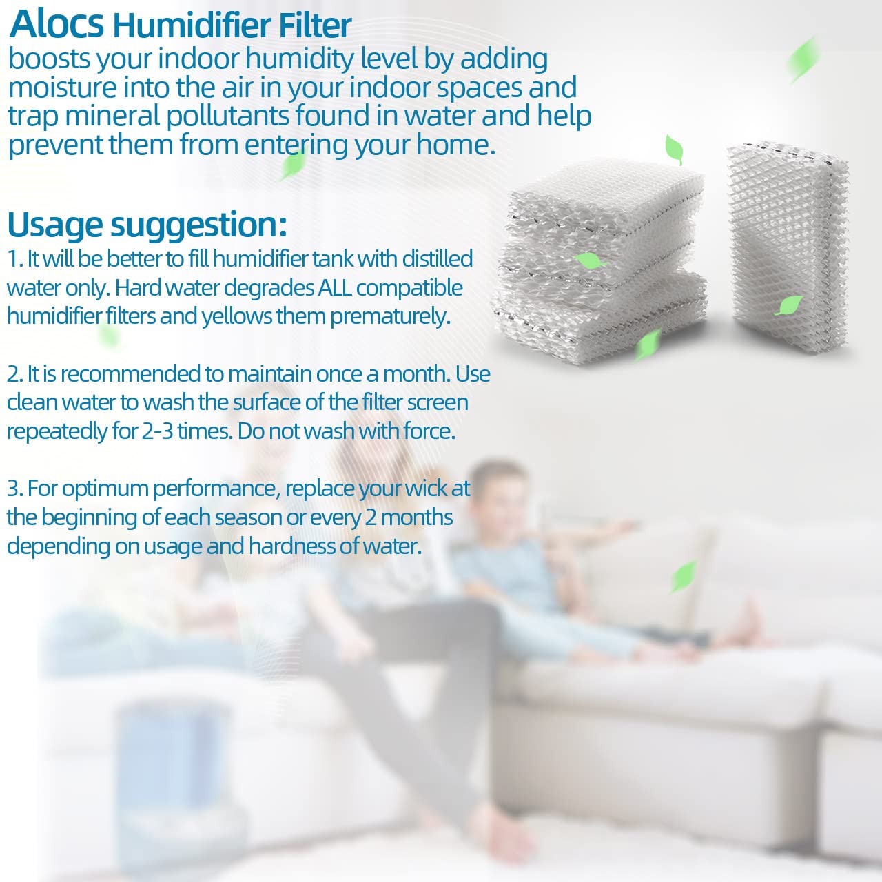 Alocs WF813 Humidifier Filter Replacement for Relion - RCM832 RCM-832N Procare PCWF813 Protec WF813 Equate EQ-2119-UL EQWF813 Cool Mist Humidifiers Wick Filters (Pack of 4)