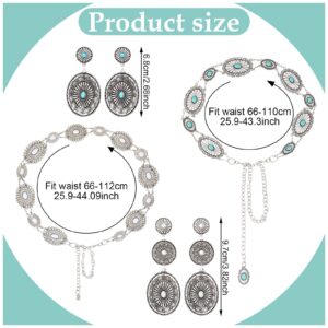 Newtay 4 Pcs Western Belts for Women Cowgirl Concho Belts Earrings Set Including 2 Metal Turquoise Belts 2 Pairs Dangle Earrings(White, Green)