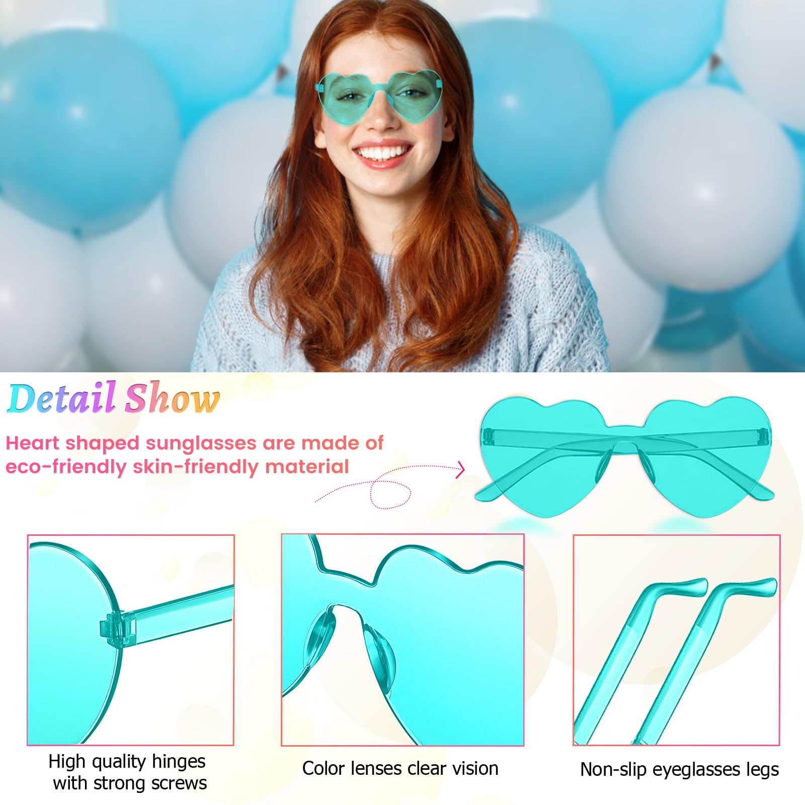 RTBOFY 24 Pack Blue Heart Sunglasses, Heart Shaped Sunglasses with Transparent Candy Color for Women Party Favor……