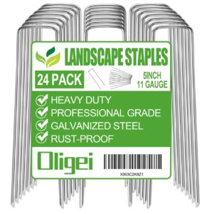 24 pack garden stakes, u-shaped tent stakes, galvanized landscape staples, ground stakes, for landscaping securing weed barrier fabric, irrigation tubing, holding fence, tarpaulin