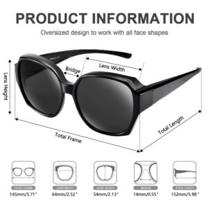 Paukis Over Glasses Sunglasses for Women, Square Oversized Sun Glasses Cover Fit Over Glasses TR90 Black Frame, Polarized UV Protection