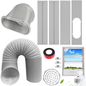 portable ac window vent kit, adjustable vertical/horizontal sliding window kit plate for ac unit, ac window vent kit, ac window seal with 5.9 inch diameter, 59 inch length exhaust hose