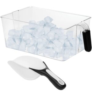 ice cube tray + ice scoop for freezer | ice bin & flexible scoop | bpa free, food safe ice bucket | clear plastic storage bin, laundry detergent holder, freezer and refrigerator organizer bin