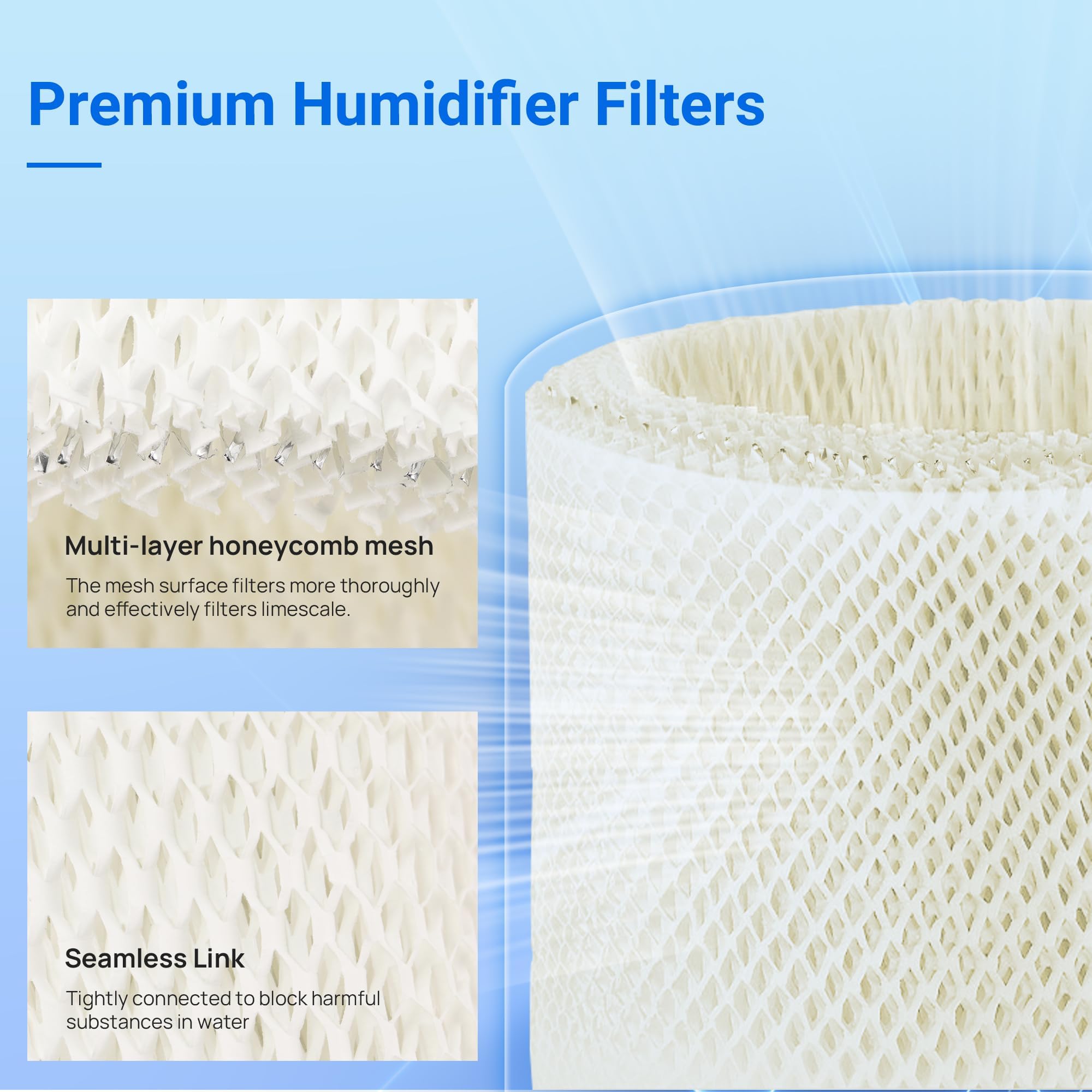 NISHCON WF2 Humidifier Filter Replacement for Vicks V3500 V3100 V3600 V3900 V3700 VEV320 & Kaz 3020 Cool Mist Humidifiers Pack of 4