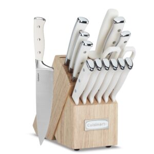 cuisinart 15-piece knife set with block, high carbon stainless steel, forged triple rivet, natural c77ctr-15p