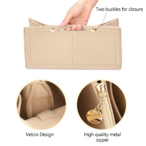 LEXSION Felt Purse Organizer Insert,Handbag Organizer with Detachalbe Zipper Pocket for ONTHEGO GM,3 Size 8034 Beige Large