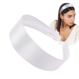 white headband halloween headbands for women - thick head band 60s headband white 70s headband for adults satin headbands for women girls, non slip 1.6 inch wide 1 pack