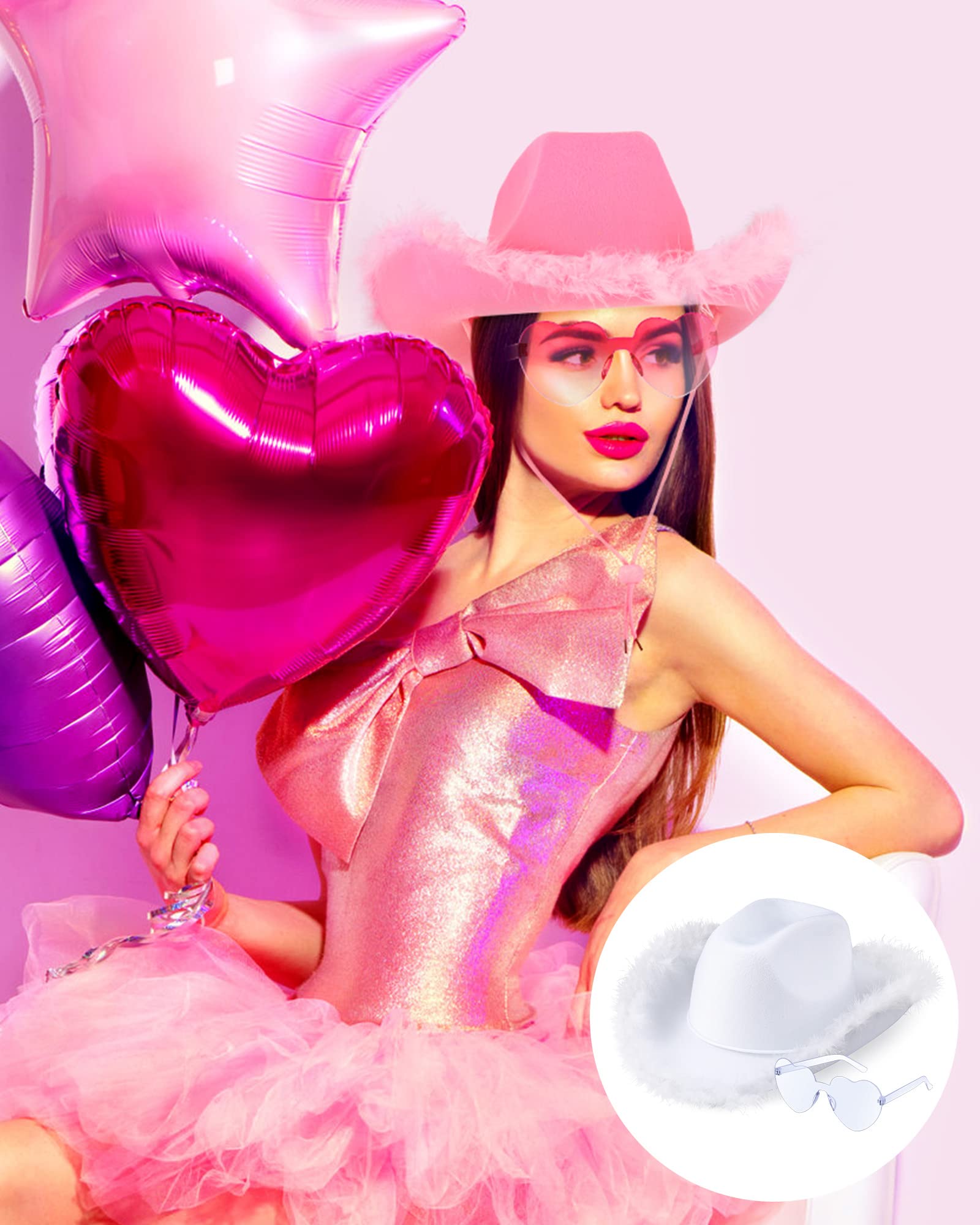 20 Pieces Cowboy Cowgirl Hats Pink Heart Shaped Sunglasses for Women Western Party Wedding Party