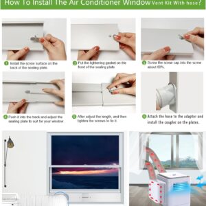 Portable AC Window Vent Kit, Adjustable Vertical/Horizontal Sliding Window Kit Plate for AC Unit, AC Window Vent Kit, AC Window Seal With 5.9 Inch Diameter, 59 Inch Length Exhaust Hose