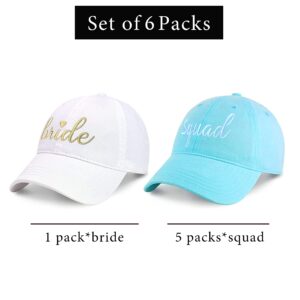 PartyGifts&beyond Bridesmaid Gifts Baseball Hat for Women 6 Packs Bachelorette Party Women's Hats Bride Squad Caps for Wedding Gift(Blue)