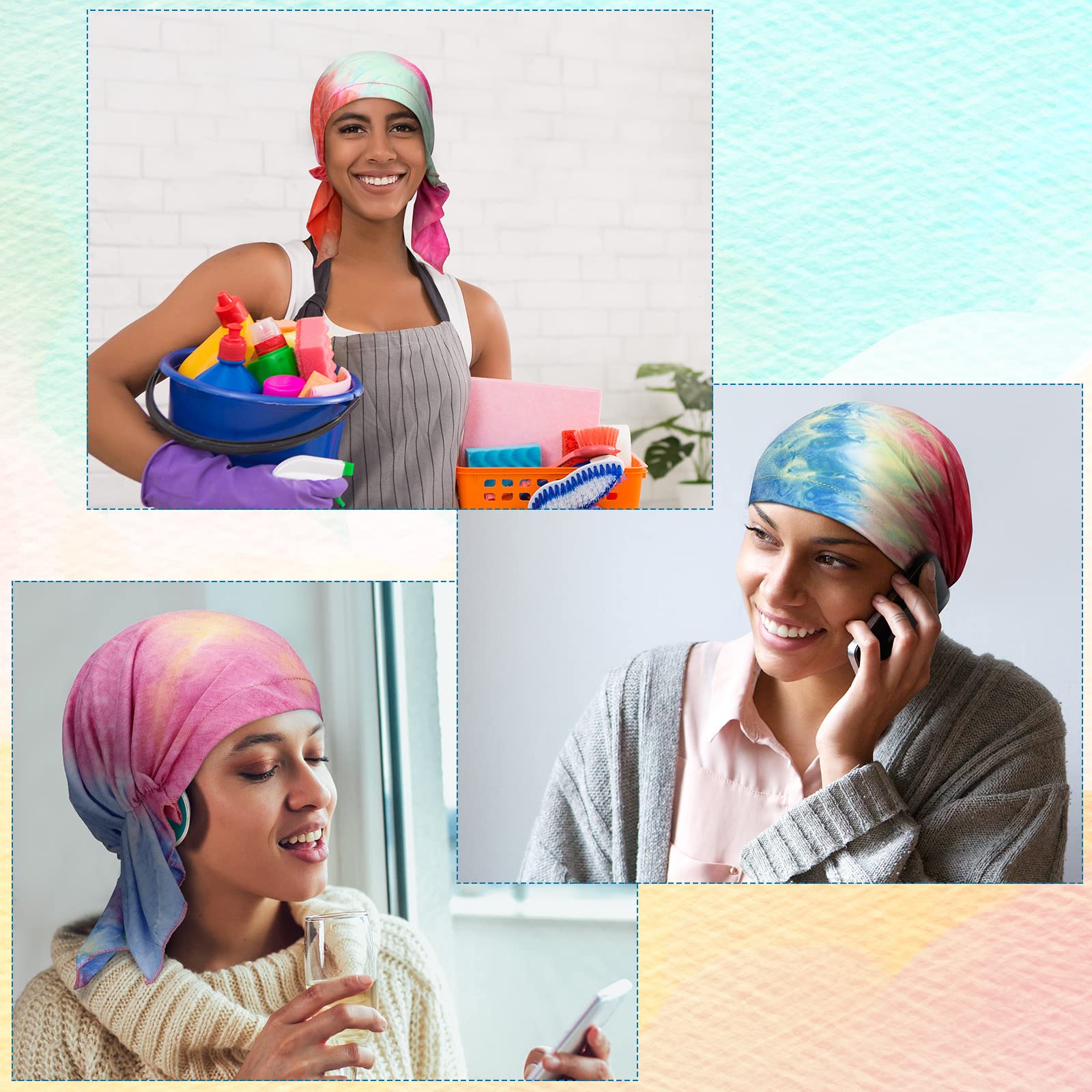 Geyoga 6 Pcs Chemo Headwear for Women Turban Beanie Caps Cancer Head Scarves Hair Loss Beanie Headwear for Yoga Running (Stylish Color,Retro Style)