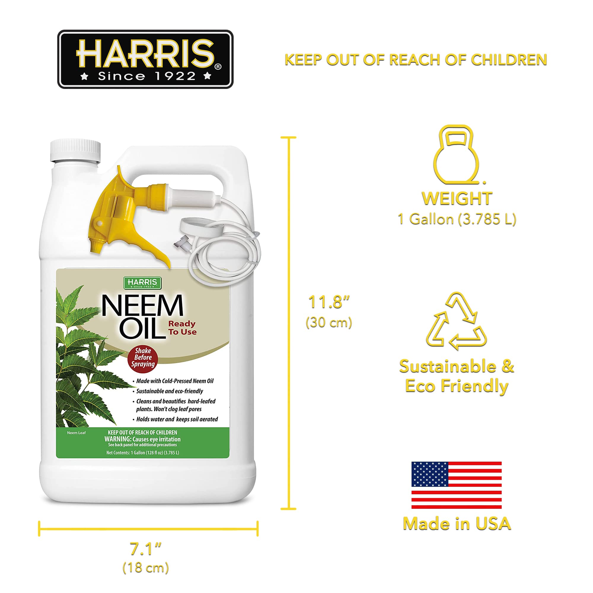 HARRIS Neem Oil Spray for Plants, Cold Pressed Ready to Use, 128oz