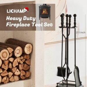 Lichamp Fireplace Tools Set, 5-Pieces Indoor Outdoor Sturdy Fire Place Poker Sets with Retro Handle, FTS25BK