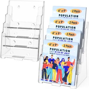 maxgear brochure holder 4 tier 6x9 inch brochure display stand flyer holder acrylic brochure holders clear pamphlet holder display stand literature holder wall mount or countertop, 2 pack