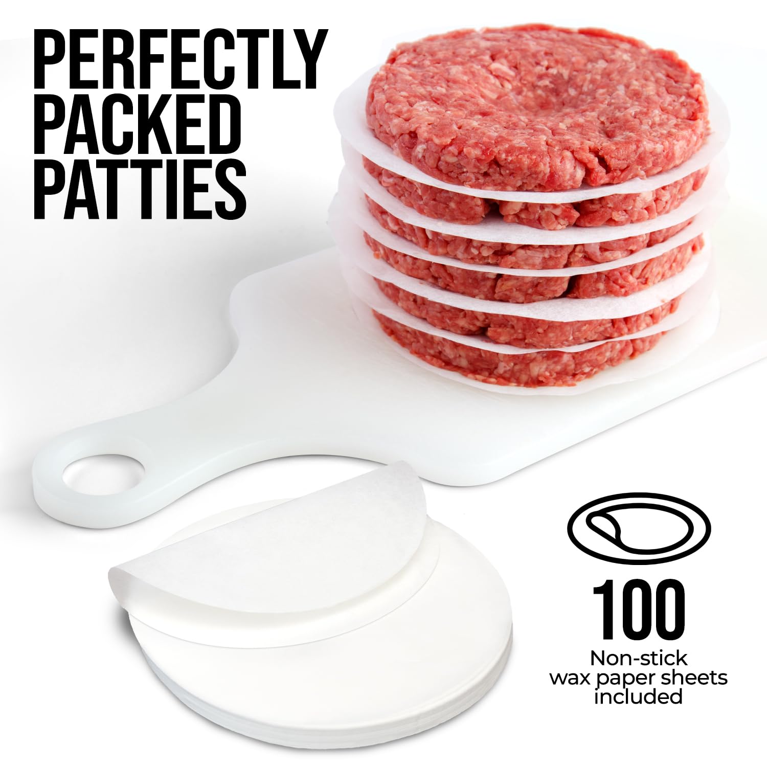 Shop Square Burger Press Patty Maker with 100 Patty Papers - Non-Stick Hamburger Patty Maker with Parchment Paper Included - Hamburger Patty Press for BBQ, Beef, Veggie Burgers - Food Grade Material