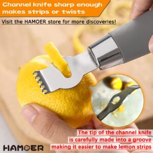 HAMOER Lemon Citrus Zester Tool Cheese Grater for kitchenaid-Multipurpose grooved channel knife scraper,Stainless steel blade and ergonomically designed curved handle