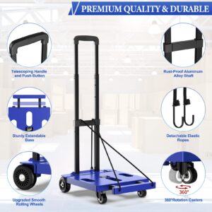 SOYO Folding Hand Truck, 265 LB Capacity Dolly Cart for Moving, Heavy Duty Fold Up Shifter Trolley Collapsible Portable Luggage Cart with 4 Wheels for Travel Shopping Office Use, Blue