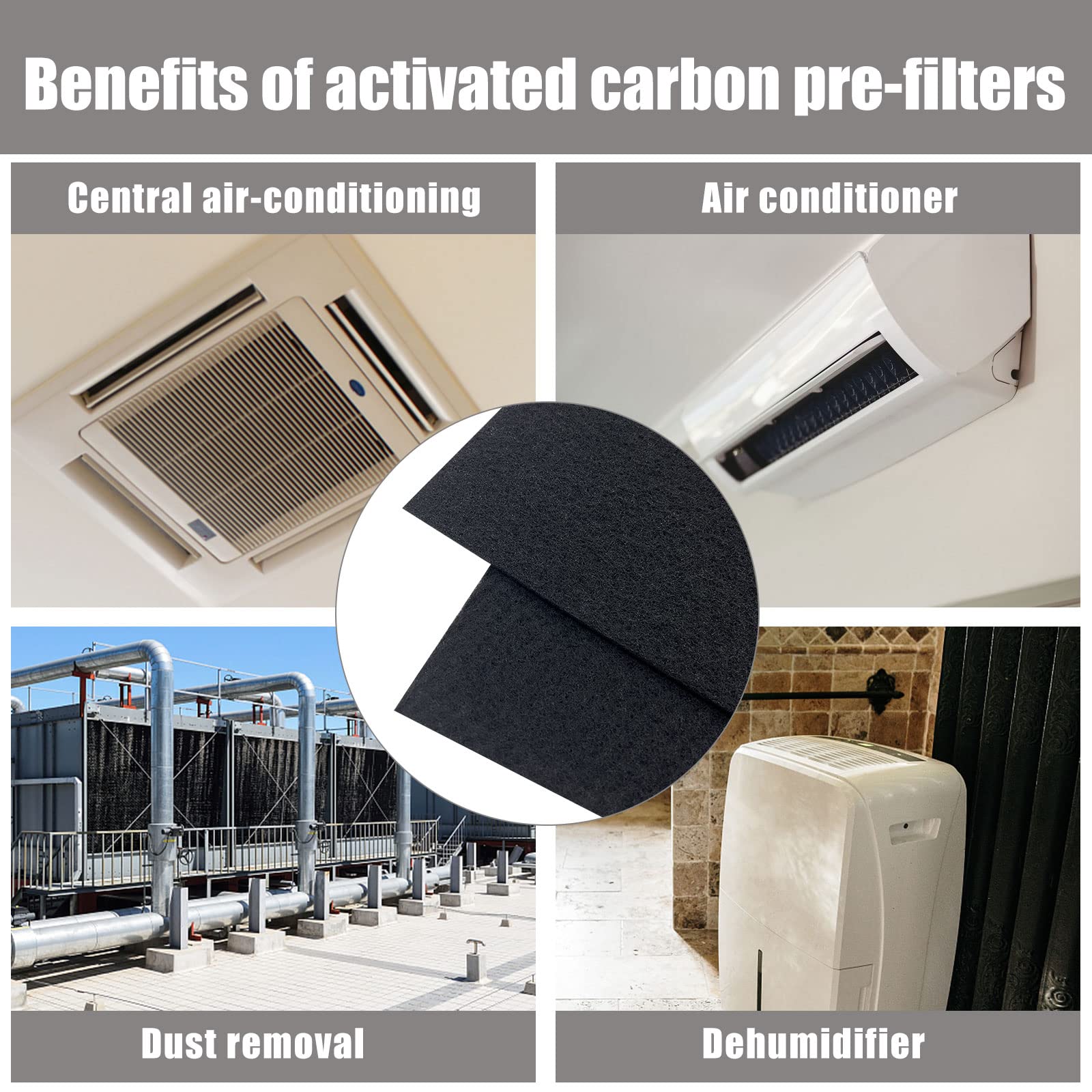 QLMM66 Carbon Fabric Filter 16" x 48" x 0.2" (1 Pack) Replacement Activated Charcoal Hepa AC Vent Filter Carbon Air Pre Filter Fabric Sheet Carbon Pad