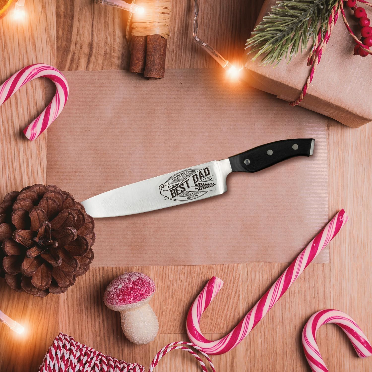 Birthday Gift BEST DAD - Premium Chef Knife Gift - 8 in. Stainless Carbon Steel Kitchen Knive w/Pakka Wood Handle - Father's Day, Christmas, Housewarming, Anniversary, Holiday Gifts by CutLinx