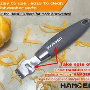 HAMOER Lemon Citrus Zester Tool Cheese Grater for kitchenaid-Multipurpose grooved channel knife scraper,Stainless steel blade and ergonomically designed curved handle