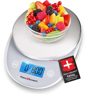 pohl schmitt digital food kitchen scale, batteries included, multifunctional weight measuring device in grams/ounces, auto shut-off, stainless steel, grey, 11, (ps-611)