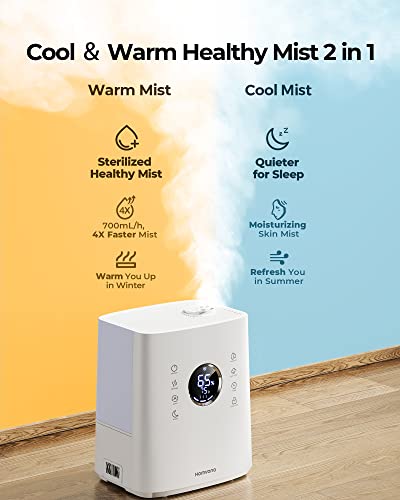 Homvana 6.5L Warm & Cool Mist Humidifiers for Bedroom Large Room, Smart Humidifier with App&Voice Control, Exclusive Distilled Sterilization, 72H Runtime Air Humidifier Aroma Diffuser for Baby Plants