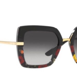 Dolce & Gabbana DG4373-34008G Sunglasses BLACK ON WINTER FLOWERS PRINT w/GREY GRADIENT BLACK 52mm