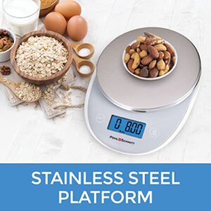 POHL SCHMITT Digital Food Kitchen Scale, Batteries Included, Multifunctional Weight Measuring Device in Grams/Ounces, Auto Shut-Off, Stainless Steel, Grey, 11, (PS-611)