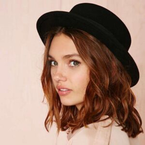 Wide Brim Wool Felt Flat Top Fedora Hat for Women and Men Pork Pie Hat Felt Boater Party Church Trilby Hats Black