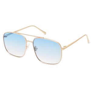 SOJOS Retro Square Aviator Sunglasses Womens Mens Aesthetic Y2k Light Lens Shades SJ1176, Gold/Gradient Light Blue