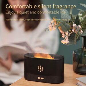 Upgraded 7 Color Flame Fireplace Air Aroma Essential Oil Diffuser,USB Personal Desktop Noiseless Cool Mist Humidifier with Auto-Off Protection for Home,Office, Gift (BLACK)