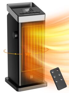 breezome space heater, 1500w fast heating heater for indoor use, ceramic electric heater for home with thermostat, 90° oscillating portable heater with remote