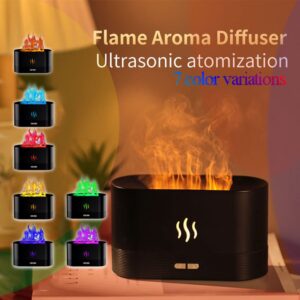 Upgraded 7 Color Flame Fireplace Air Aroma Essential Oil Diffuser,USB Personal Desktop Noiseless Cool Mist Humidifier with Auto-Off Protection for Home,Office, Gift (BLACK)