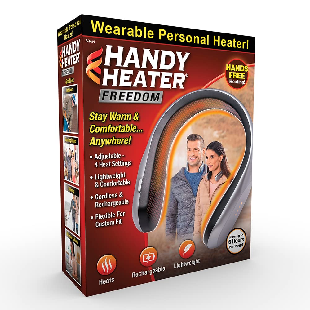 Ontel Handy Heater Freedom - Wearable Neck Heater for Cold Winters, 4 Heat Settings & Comfort-Heat Technology, Cordless Personal Heater for On-The-Go Heating, USB Rechargeable, 6 Hour Battery Life