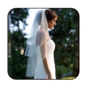 unsutuo 2 tier wedding veil fingertip length veil pencil edge bridal tulle veil short blusher veil with comb for women and girls (ivory)