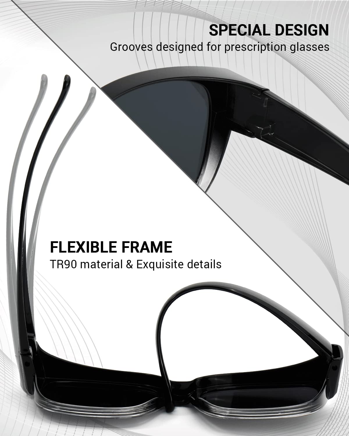 Meeloog Large Polarized Fit Over Glasses Sunglasses For Women Men, Oversized Trendy Square Shades For Driving Riding MST0110 (P1 Gradient Black Frame/Black Lens)