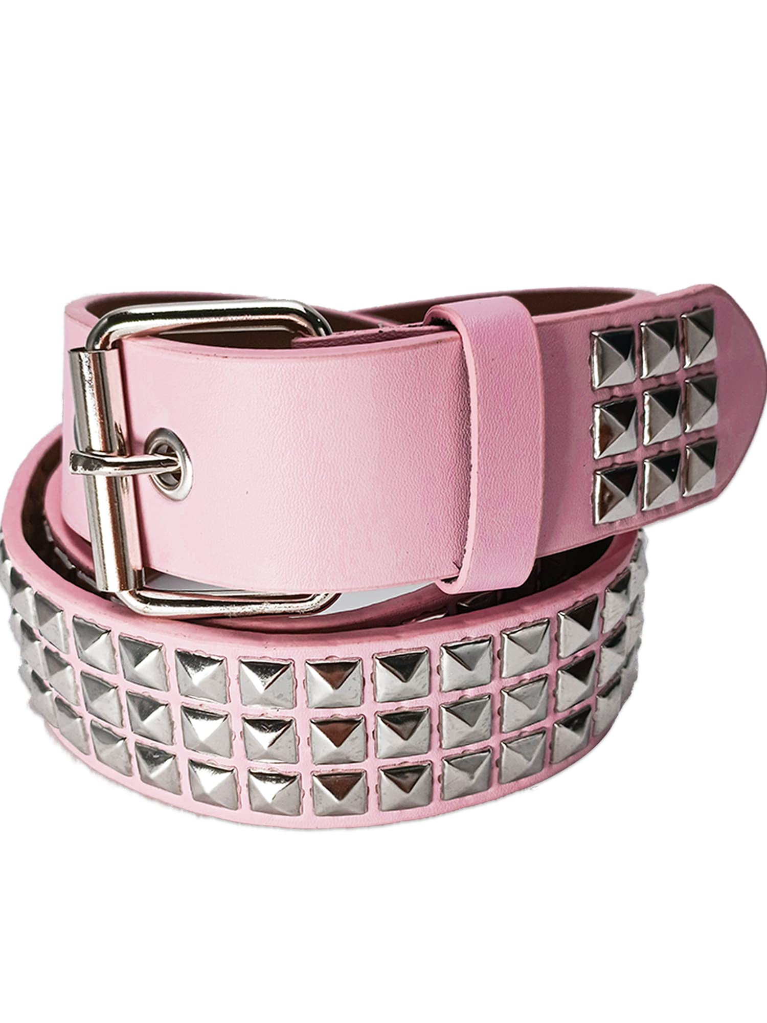 Punk Studded Belt for Women Rock Threads Goth Stud Pyramid Gothic Clothing (Pink)