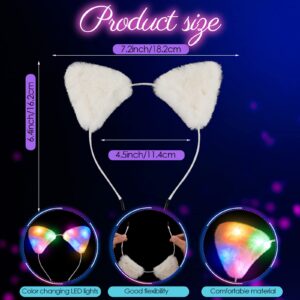 Juexica 12 Pieces Light up Furry Kitty Headband LED Cat Ears Cute Halloween Glow Party Hair Accessories for Women Girls (Multicolor)