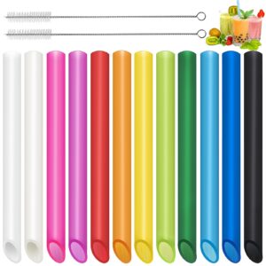 12 pcs reusable boba straws - bpa-free wide reusable plastic straws for smoothies, boba(tapioca, boba pearls) & shakes with 2 brushes（multicolor）