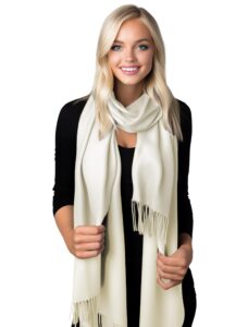 ocomfly 100% pashmina scarf for women - premium womens scarves. gift boxed. wrap or coverup. ultra soft and warm. limited available - white